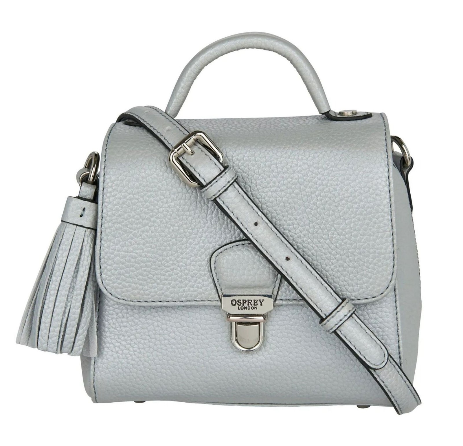 OSPREY LONDON THE MINI PHOEBE LEATHER GRAB BAG HANDBAG SILVER **RRP £ ...