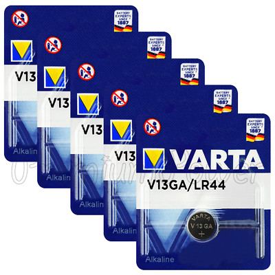 5 x Varta V13GA LR44 batteries Alkaline 1.5V A76 L1154 AG13 SR44 Coin ...