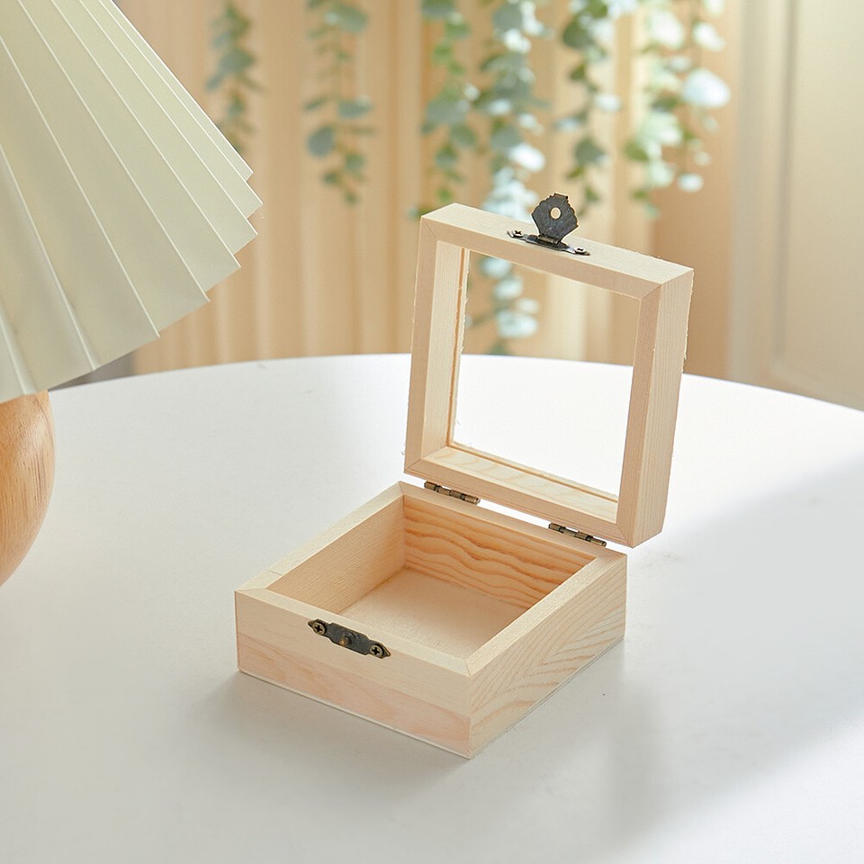 NEW Natural Finish Wooden Storage Box DIY Crate With Hinged Lid ...