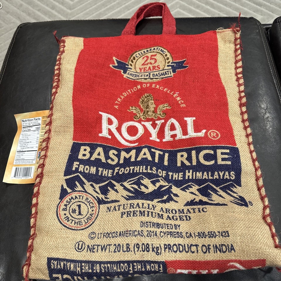 Royal Basmati Rice Bag 20lbs Burlap Handles Zipper Heavy Duty 25th ...