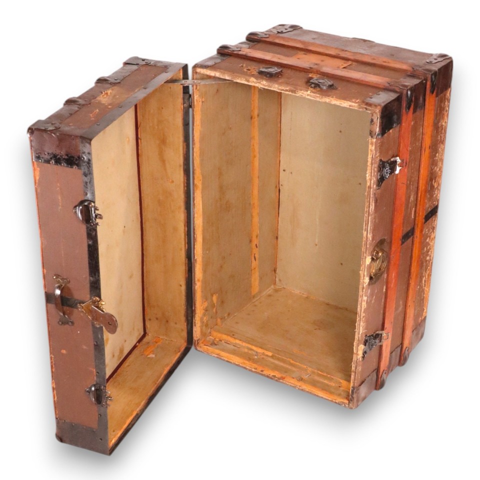 Flat Top Antique Steamer Trunk 28" Brown Canvas Pirate Chest Coffee ...