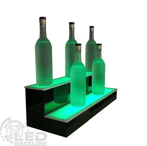 30" 2 Tier Step - LED Lighted Back Bar Liquor Bottle Shelf Glowing ...