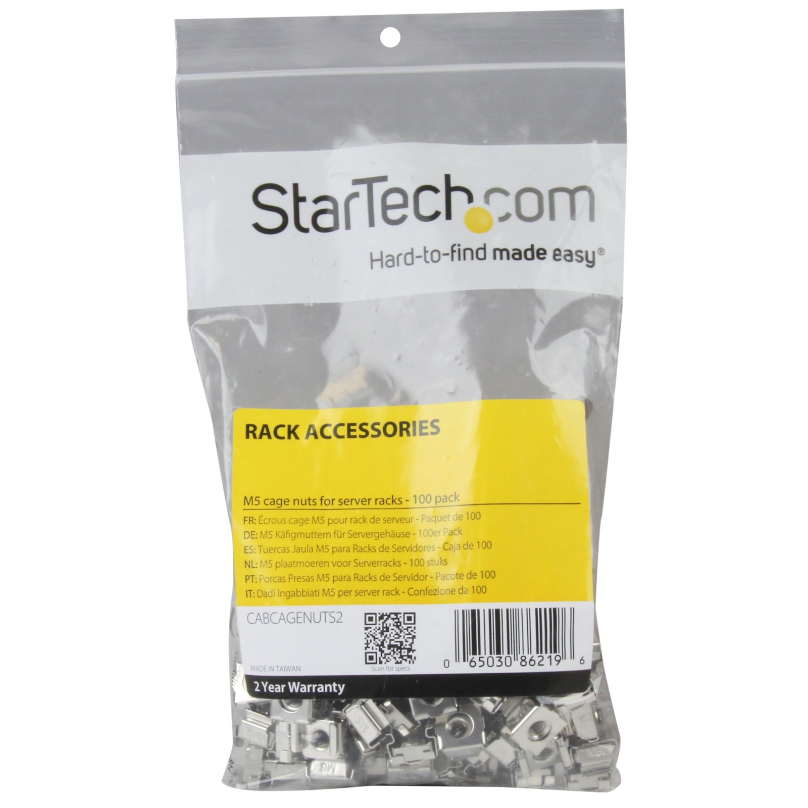 Startech.com M5 Cage Nuts - 100 Pack - M5 Mounting Cage Nuts For Server ...