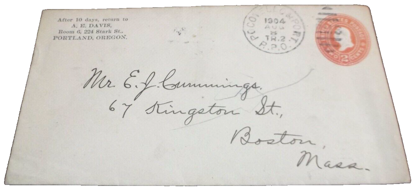 1904 UNION PACIFIC POCATELLO & PORTLAND TRAIN #2 RPO HANDLED TRAIN ...