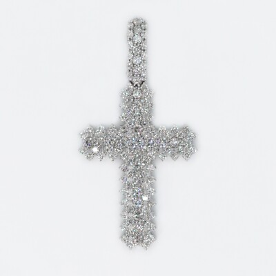 14k Solid White Gold Diamond Large Jagged Cross Pendant | eBay