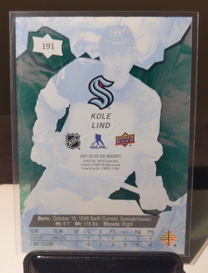 2021-22 UD Ice Green Ice Premieres Acetate#191 Kole Lind #/799 Kraken 💎 ...