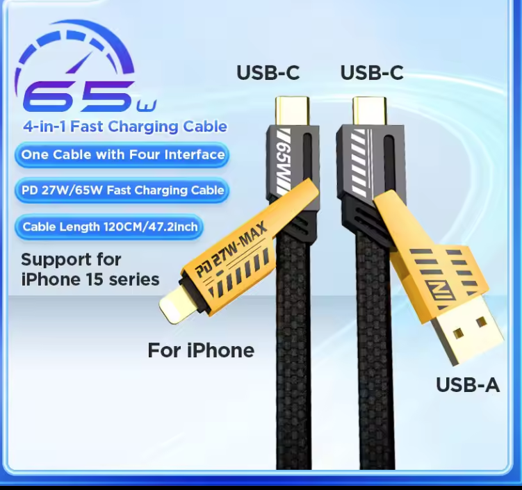 4-in-1 Multi USB PD Charger Cable 1 m for iPhone, USB-C, Android | eBay UK