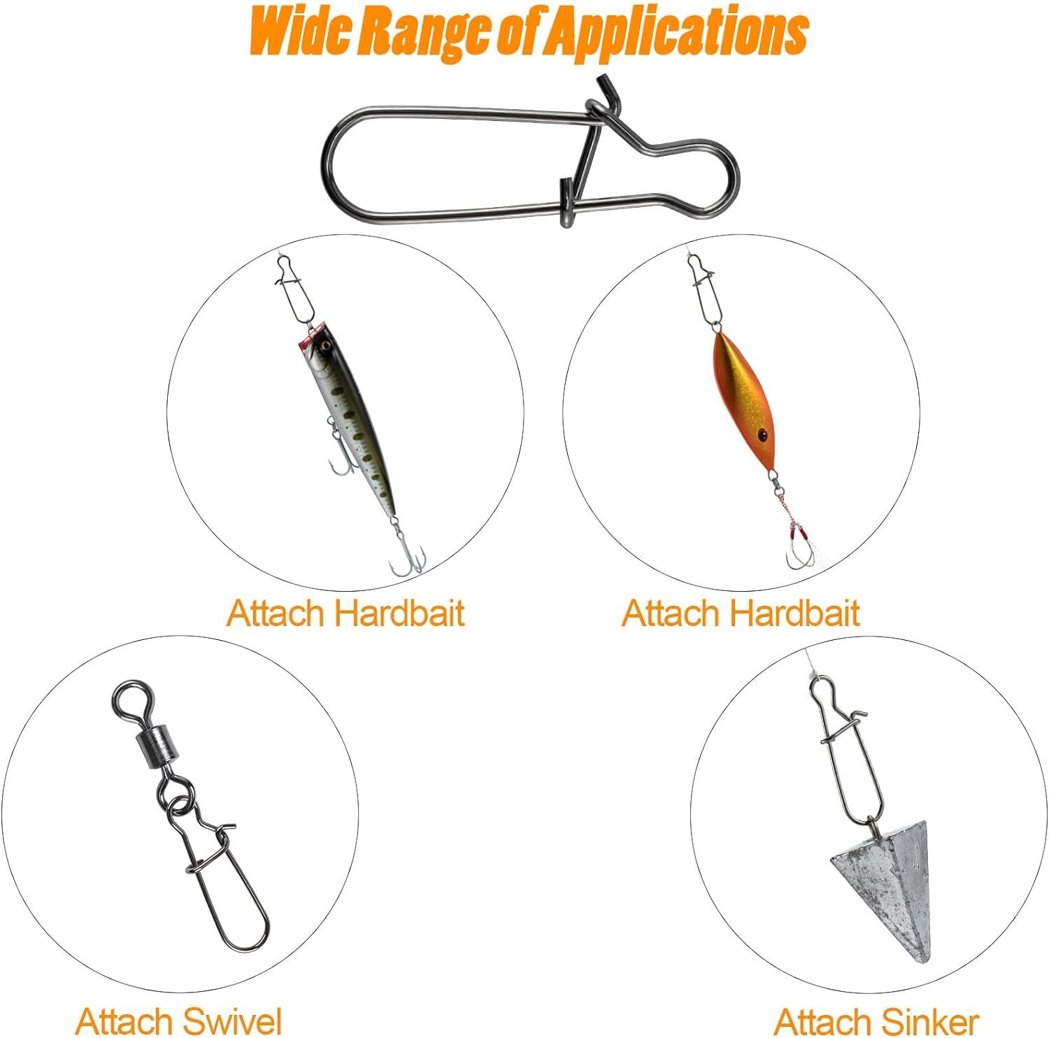 100PCS Fishing Snaps Fastlock Clips Lures Barrel Swivels 00#-6 ...