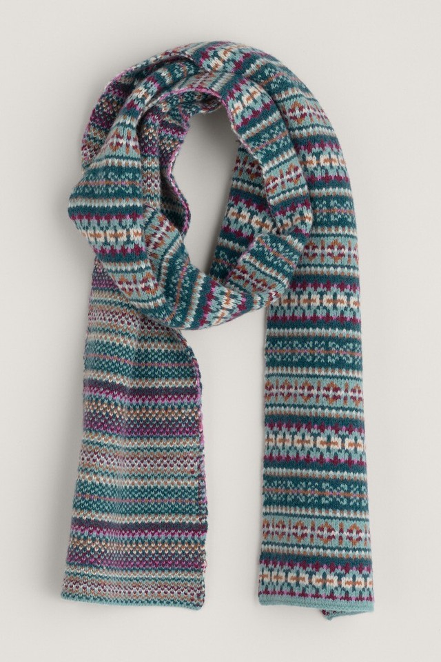 Seasalt Women's Scarf - blue Bright Line Fair Isle Scarf - Wheal Towan ...