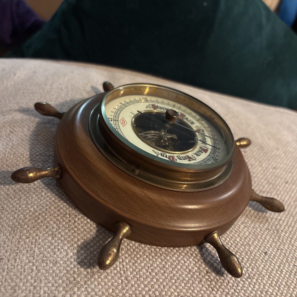 ATCO Vintage Nautical Wood Brass Glass Face Barometer Weather Gauge ...