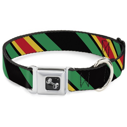 Dog Collar Bone Diagonal Stripes Black/Green/Yellow/Red WIDE-Small 13 ...