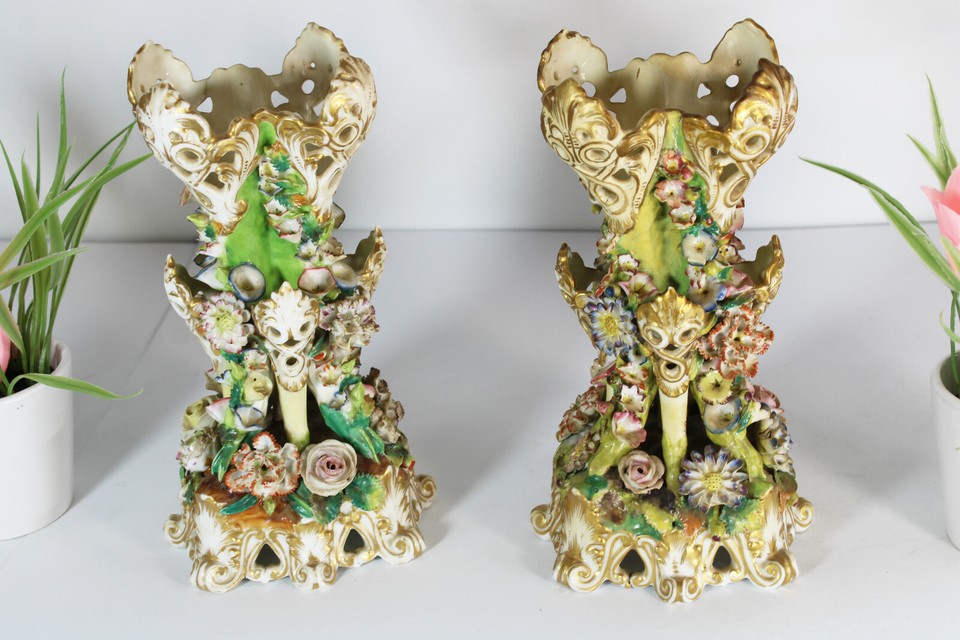 PAIR Antique Jacob petit signed 19thc Floral porcelain vases rare | eBay