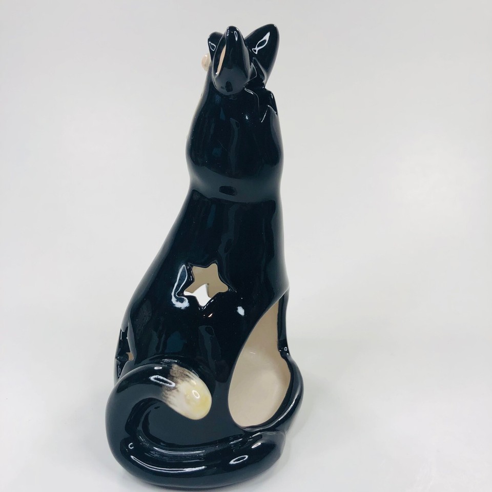 RUSS Pottery Black Cat Tea Light Holder Luminary 1990's | eBay
