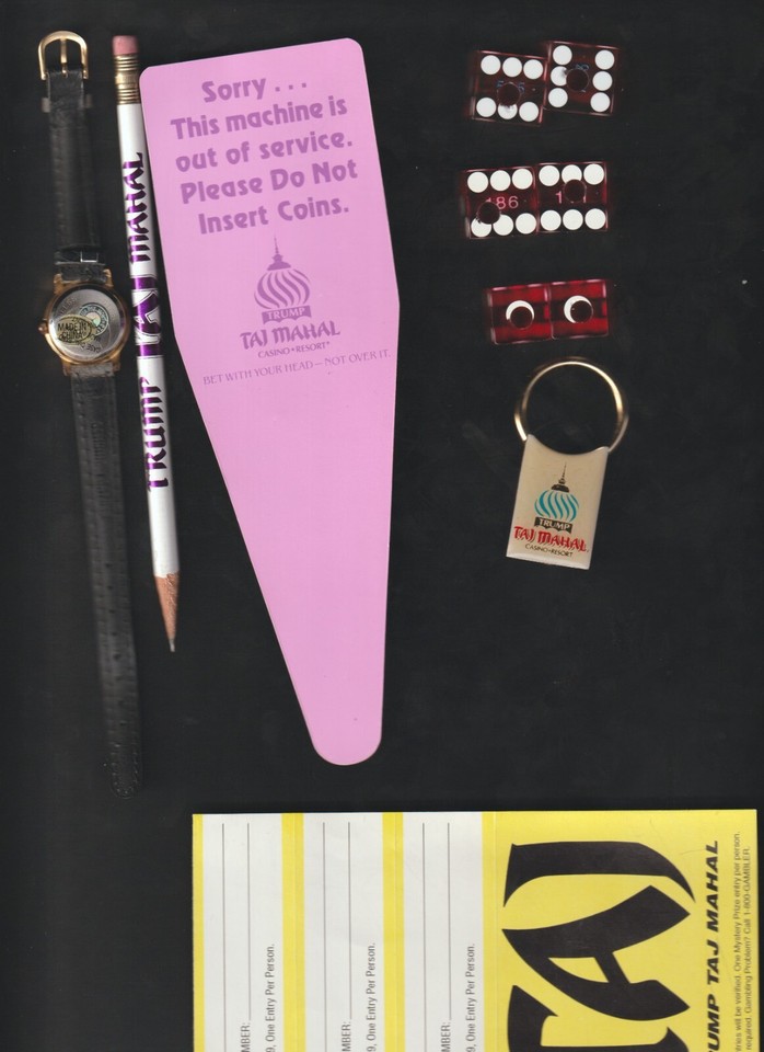 TRUMP TAJ MAHAL ATLANTIC CITY NJ SLOT CARDS WATCH DICE PENCIL ETC ...