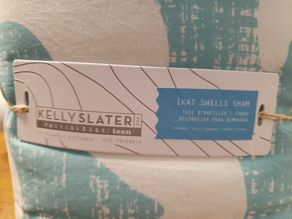 Kelly Slater Pottery Barn Sham White Blue Quilted Organic Cotton | eBay