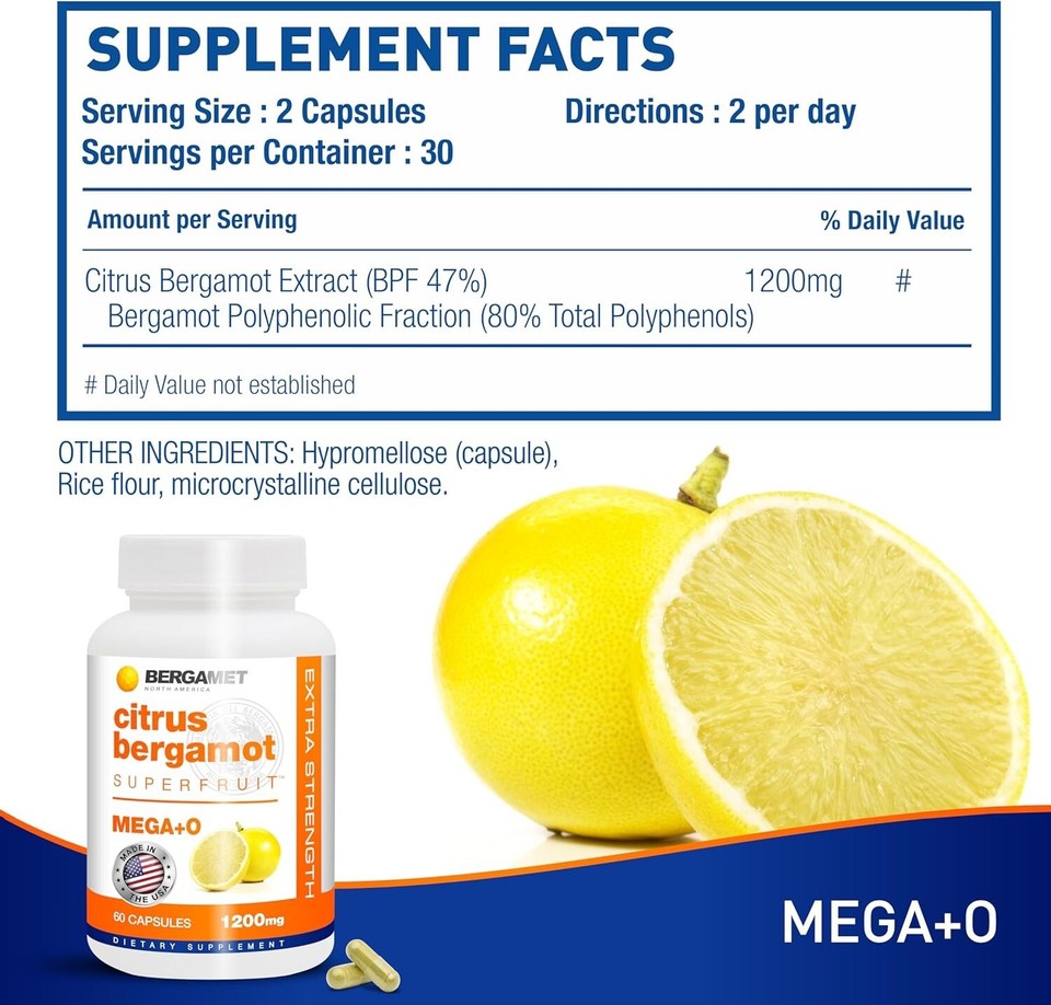 Citrus Bergamot Supplement, 170:1 Extract, 1200Mg, 80% Polyphenols ...