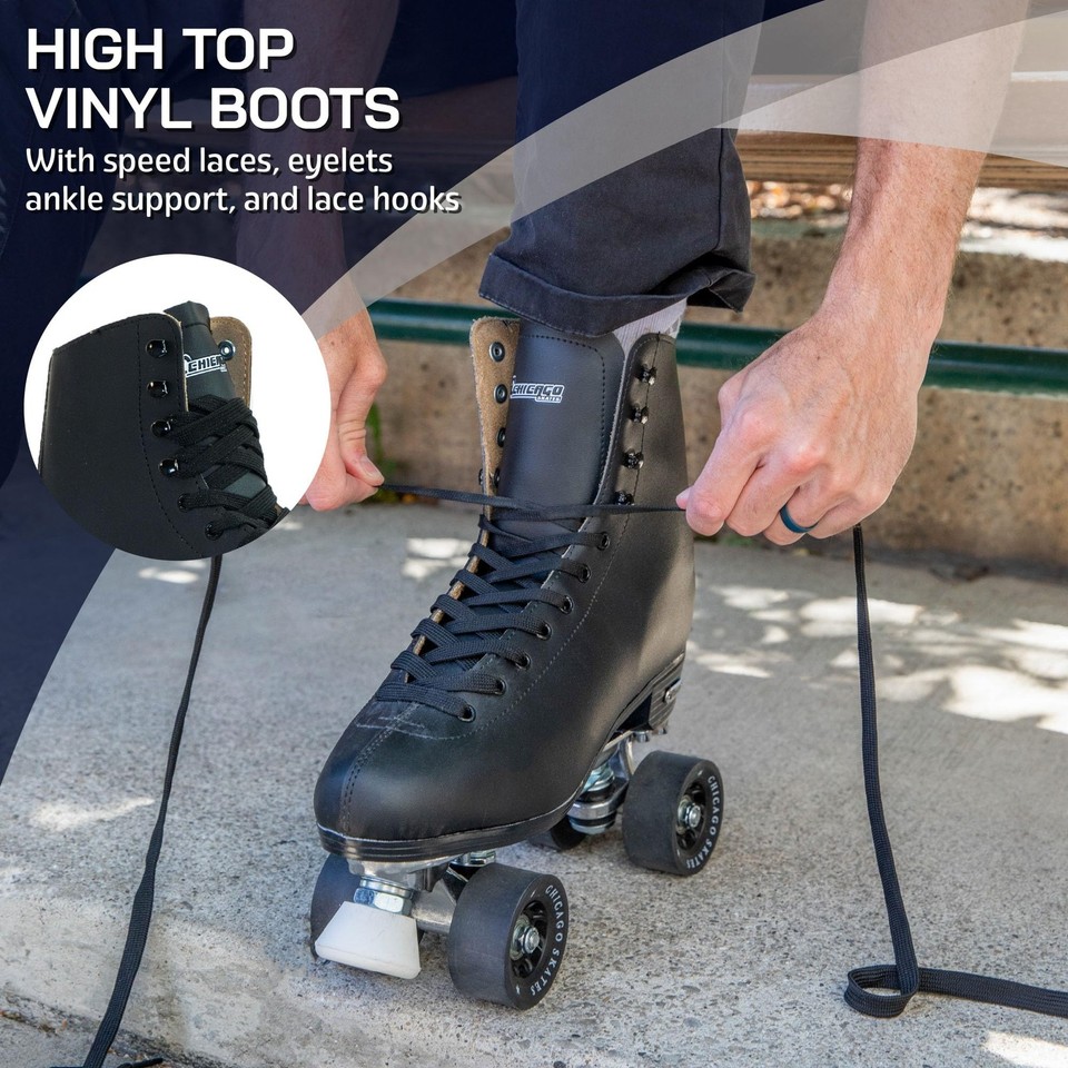 Chicago Skates Men's Leather Lined Rink Roller Skates Black Size 8 Quad ...