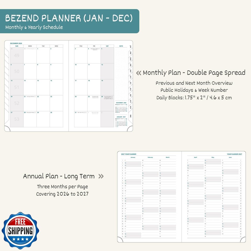 BEZEND Planner 2026 Weekly and Monthly, 8.5" x 11" Large Calendar (Jan ...