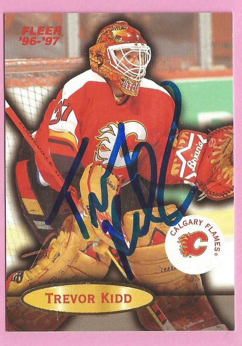 1996-97 Fleer Hockey Card #13 Trevor Kidd Calgary Flames On-Card ...