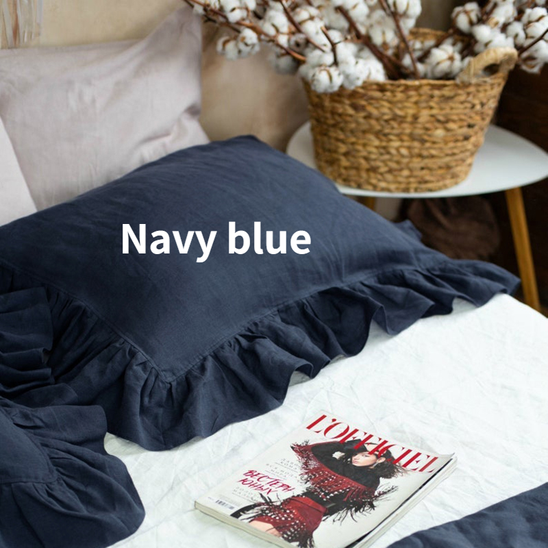 Linen Ruffles Pillow Case Covers Pleated Frill Bedding Decor Pillowcase ...