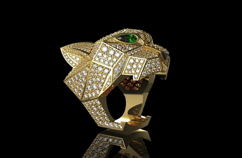14K Gold Plated Tiger Diamond Men's Ring, 925 Sterling Silver Gothic ...