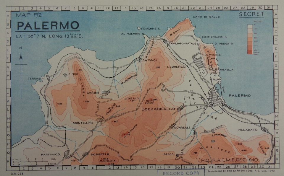 WW2 RAF "SECRET" map of "PALERMO" (SICILY) for BOMBERS BASED in MALTA ...