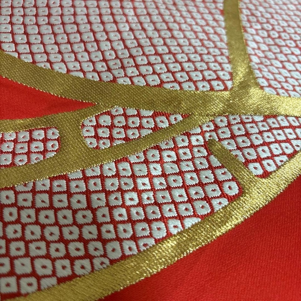 Red background gold pattern bag obi | eBay UK