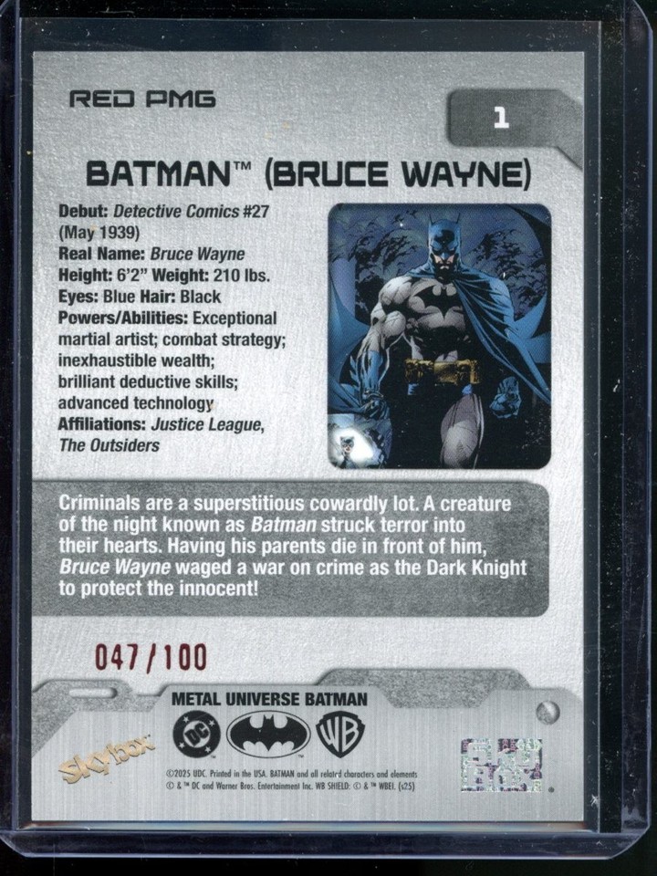 2025 Skybox Metal Universe Batman PMG RED #47/100 Hero Batman Bruce ...