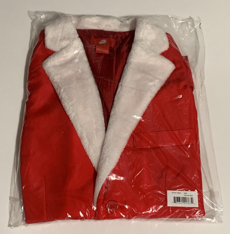 Ugly Christmas Blazer Sport Coat Jacket Santa Suit Faux Fur Collar Red ...