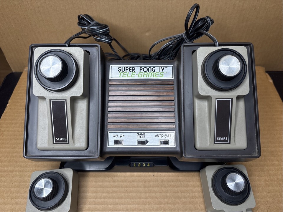 Vintage Sears Tele-Games Atari Super Pong IV w/ 4 Controllers Paddles ...