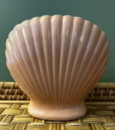 Lovely Coral Clam Shell/Fan Shaped Ceramic Vase Japan Art Deco 6.50" T ...