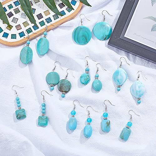1 Box DIY 8 Pairs Acrylic Bead Drop Earrings Making Kits Flat Round ...