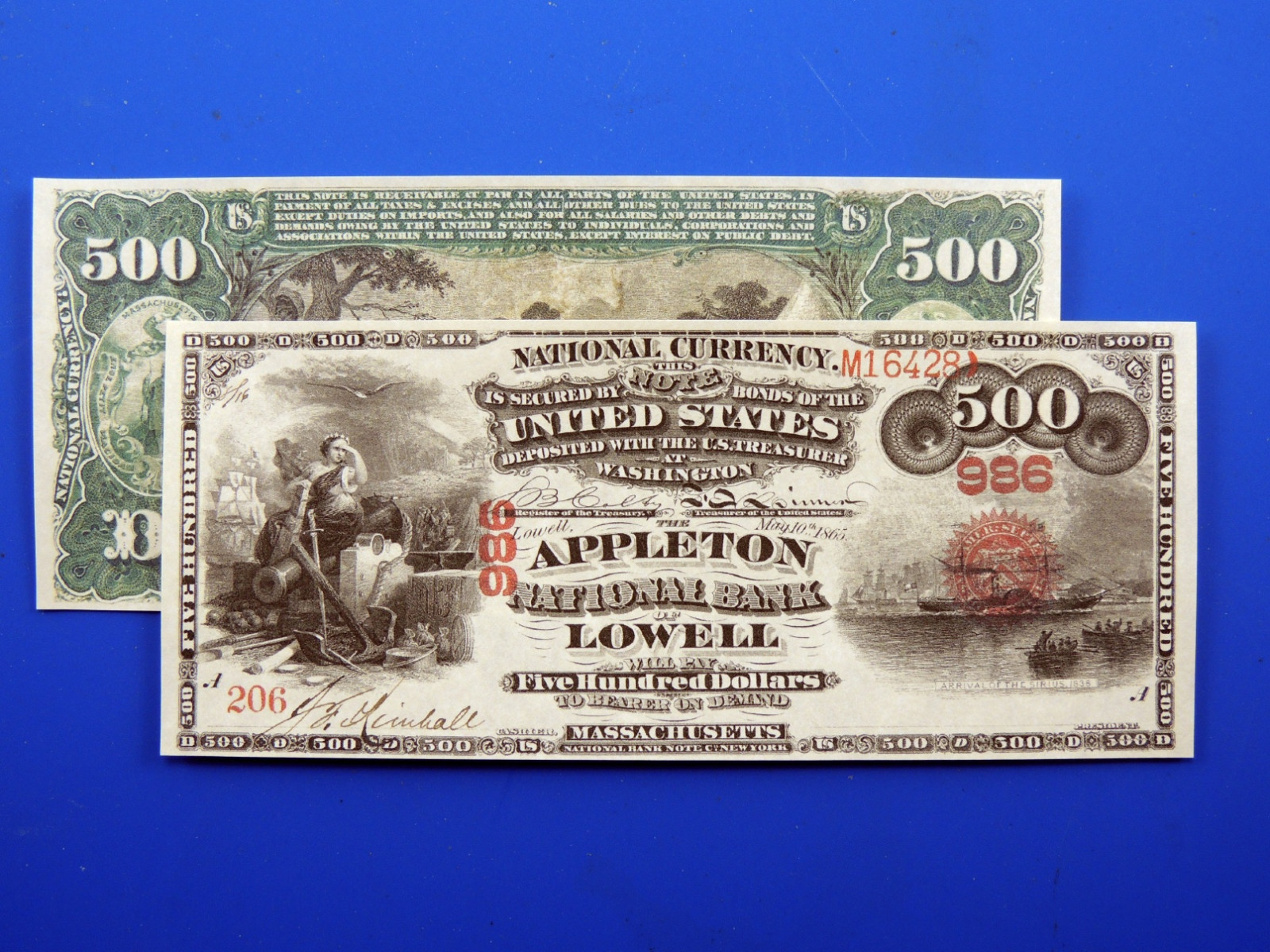 Reproduction $500 1865 National Bank Note US Paper Money Currency Copy ...