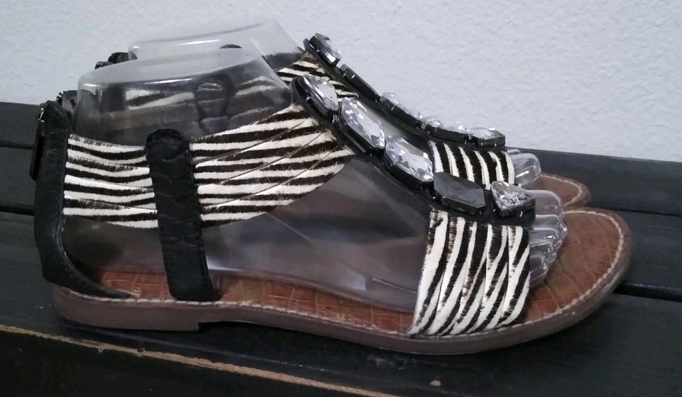 Sam Edelman "Galina" Zebra Print Fur Ankle Strap Gladiator Sandals US7 ...