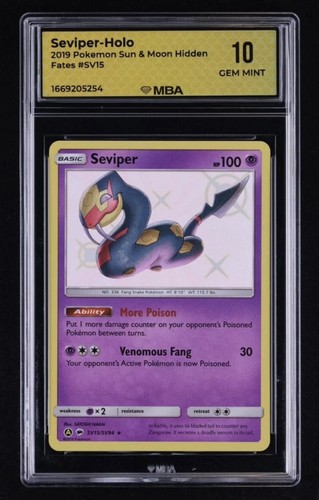 2019 Pokemon Sun & Moon Hidden Fates: #SV15 Seviper-Holo MBA 10 GEM ...
