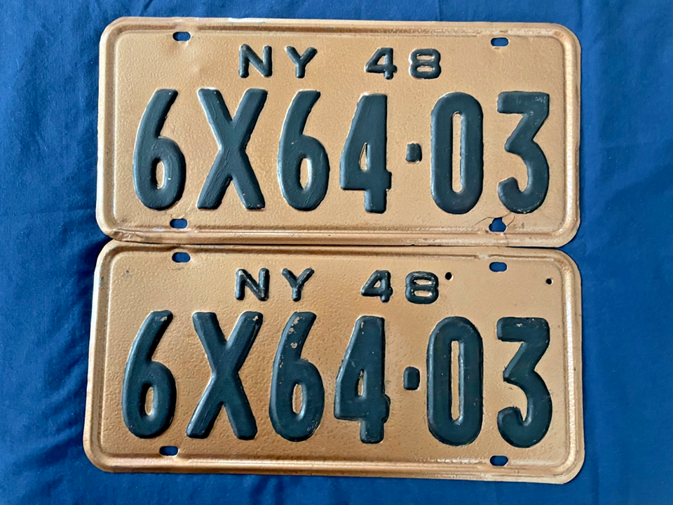 1948 New York License Plates Matching Pair NY 48 Vintage Original 6X64 ...