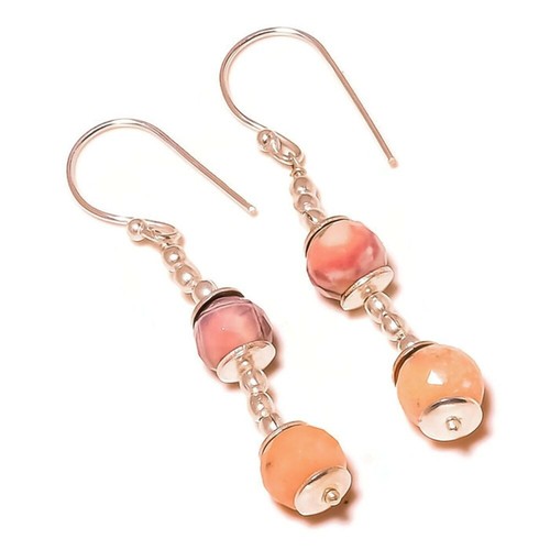 Picture Jasper Round Cut Gemstone Silver Overlay Handmade Drop Earrings ...