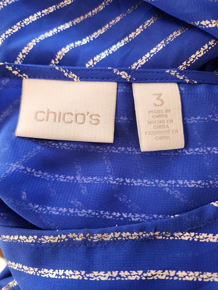 Chico’s Sheer Royal Blue & Silver Metallic Stripe Top Chico’s Size 3 ...