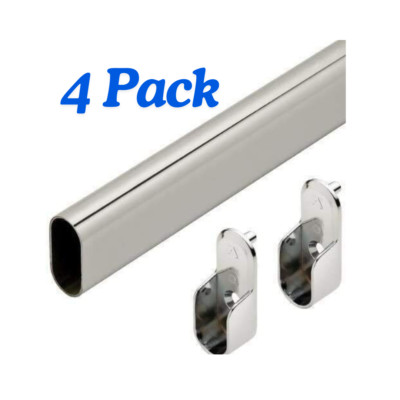 4 Pack Premium Oval Wardrobe Closet Rod Chrome with Closet Rod Brackets ...