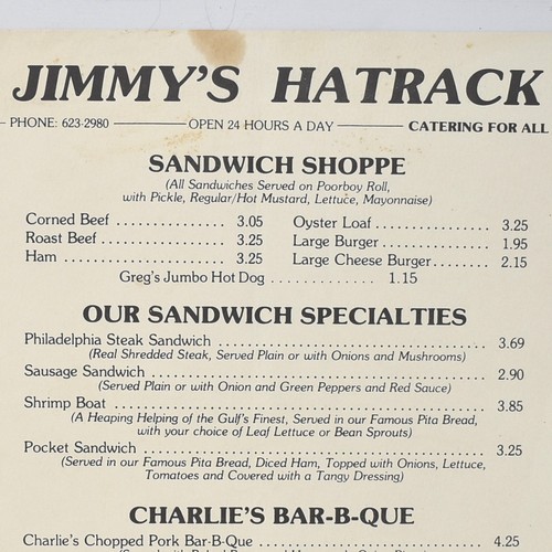 1980s Jimmy's Hatrack Sir James Catering John Ellis Truck Stop ...