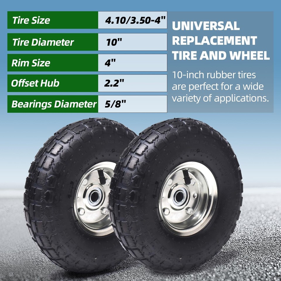 (2 Pack) 4.10/3.50-4 Tire and Wheel, Replacement Pneumatic Tires 10 ...