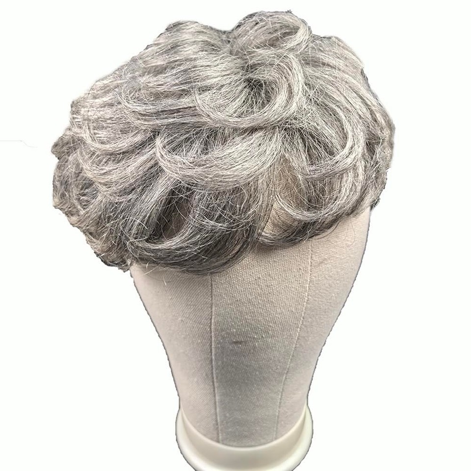 Short Grey Fluffy Wavy Curly Hair Wiglet Topper Human Hair Replacement ...