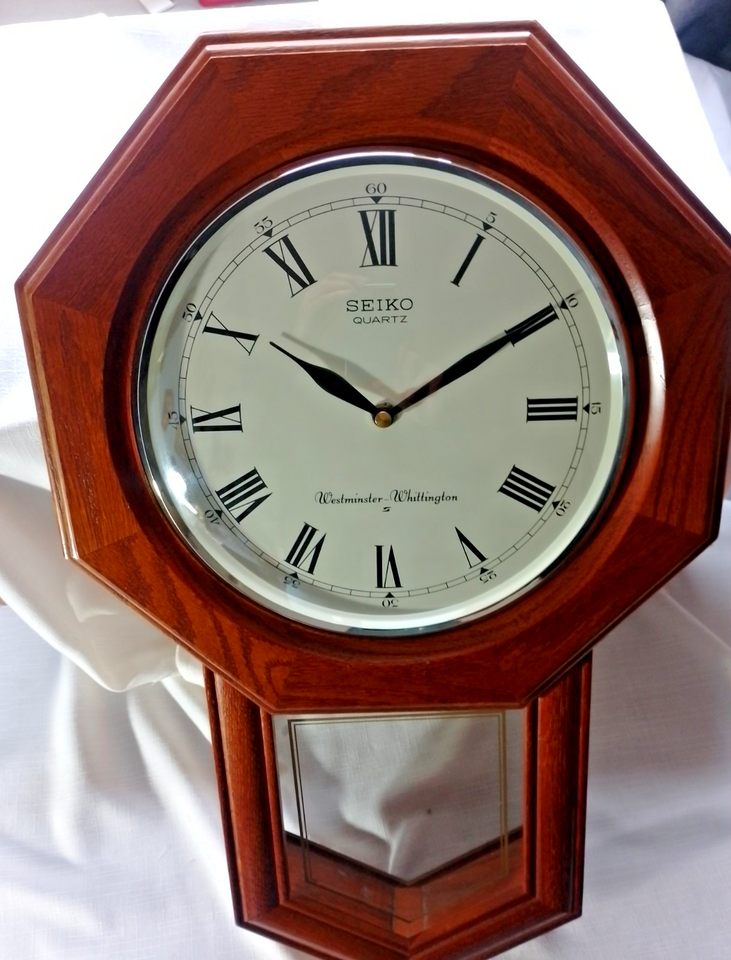 SEIKO OCTAGONAL FRONTED QUARTZ WALL CLOCK WITH PENDULUM & WESTMINSTER ...