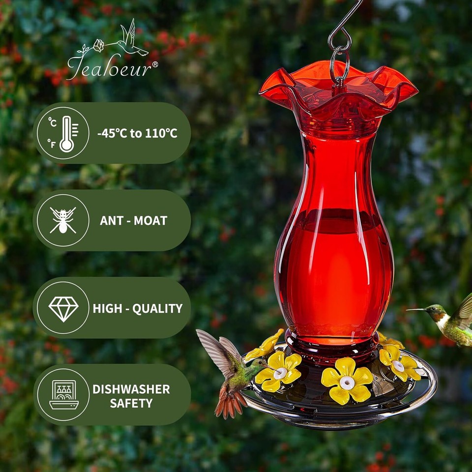 Hummingbird Feeder 18oz Outdoor Hanging Red with 6 Ports Bee Guards ...