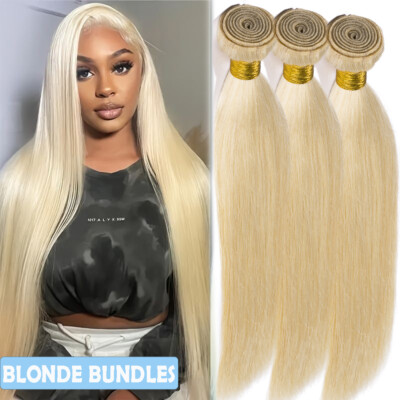 #Bleach Blonde 9A Virgin Human Hair Extensions Weave Weft 3Bundles 300G ...