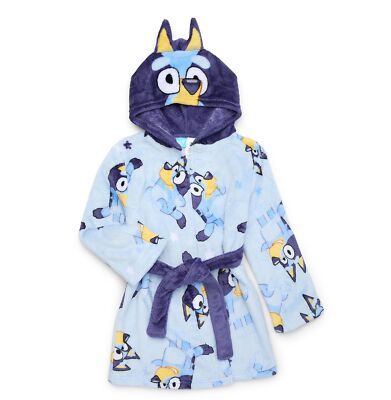 Bluey Kids Blue Soft Fleece Costume Hooded Character Bathrobe, Robe | eBay