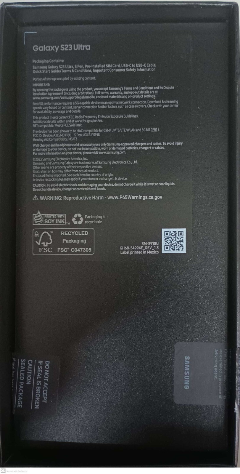 Original Samsung Empty Box Galaxy S23 Ultra PHANTOM BLACK(No ...