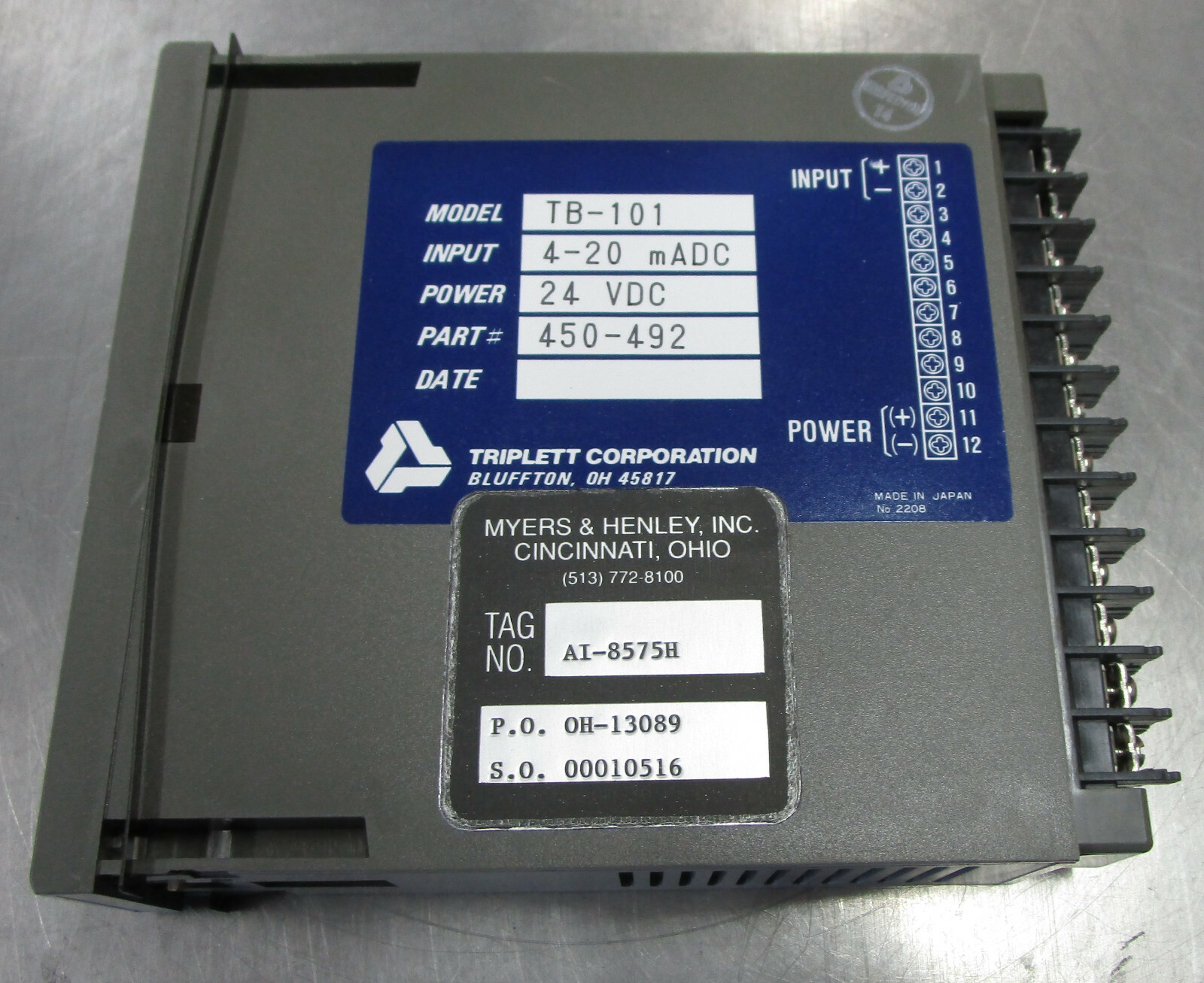 Triplett Corp Model TB-101 Part No. 450-492 Input 4-20 mADC Power 24VDC ...