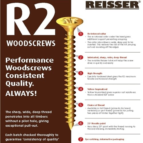 5.0 x 50mm Reisser R2 Full Thread High Performance Joinery Woodscrews ...