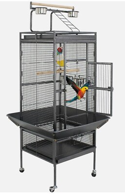 61-Inch Playtop Parrot + Bird Cage Wrought Iron Large Rolling Stand ...